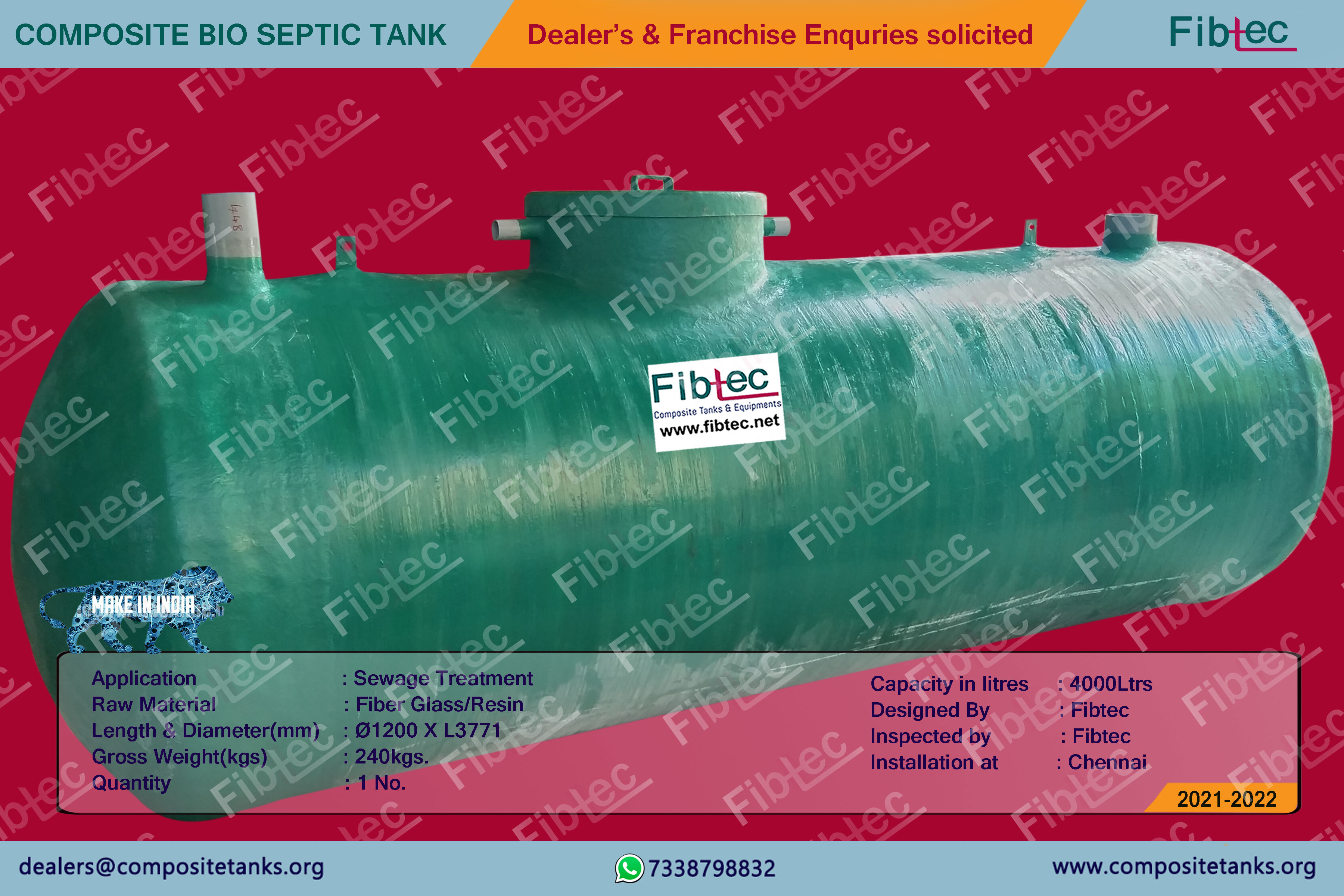 4000 Liters of Composite FRP BIO Septic Tank